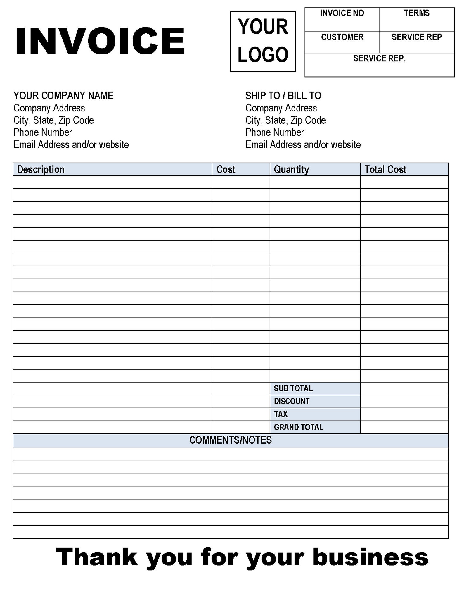 CLASSIC Estimate - Invoice Documented Template | Editable |printable ...