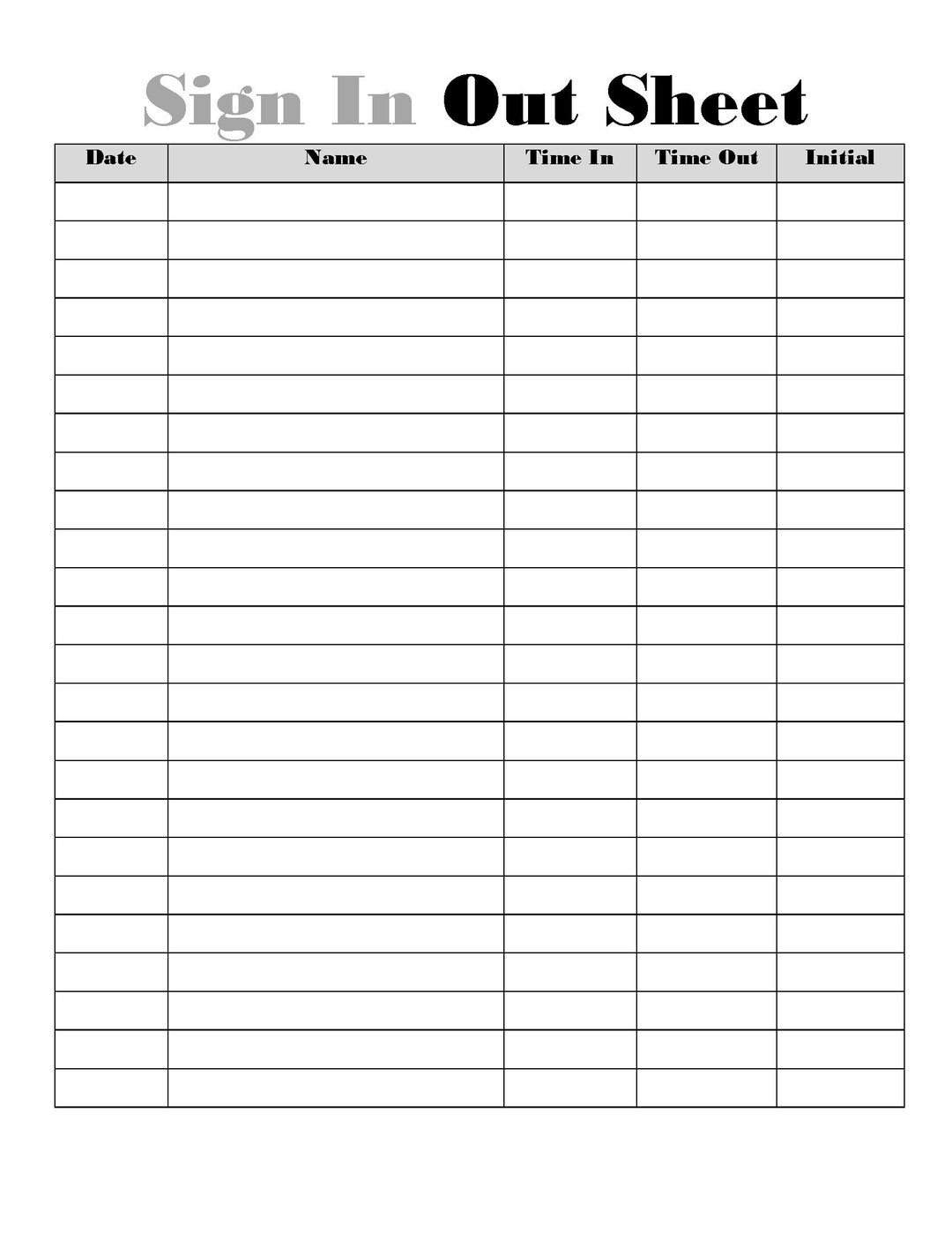 Sign in and Out Sheet Printable Form, Digital File, Instant Download ...