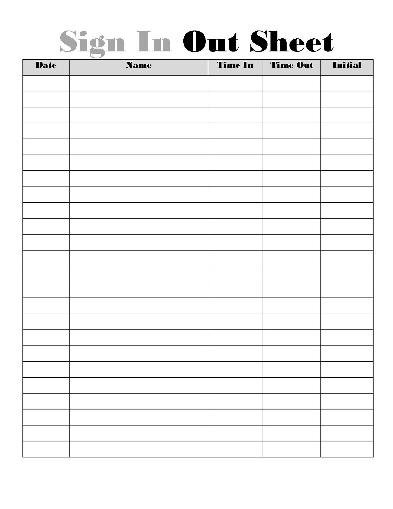 Sign in and Out Sheet Printable Form, Digital File, Instant Download ...