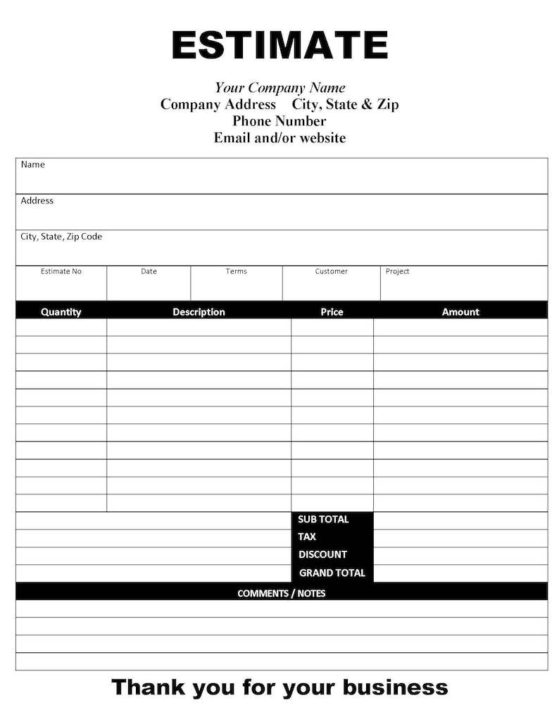 Estimate Invoice Template | Documented | PDF Business | Printable ...