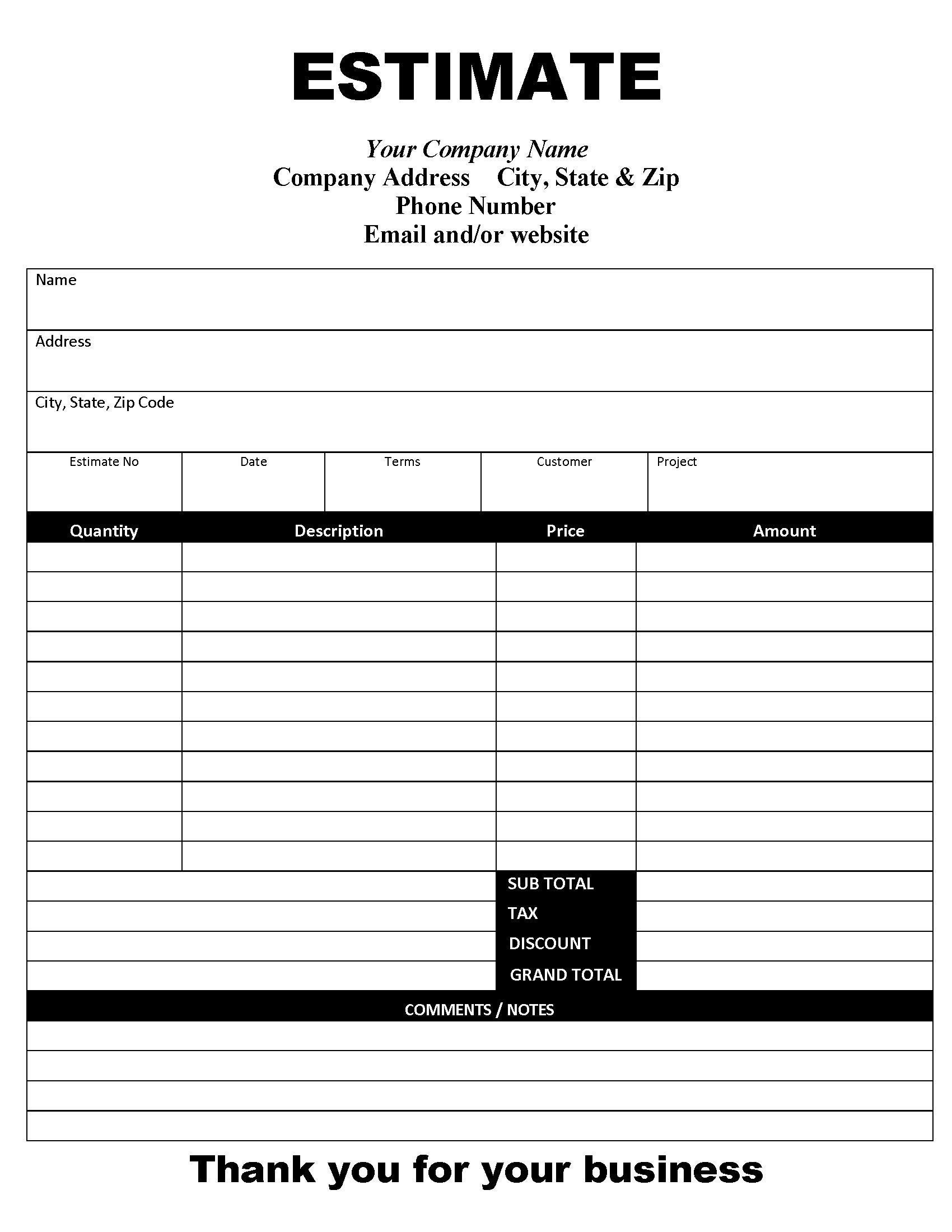 Estimate Invoice Template | Documented | PDF Business | Printable ...