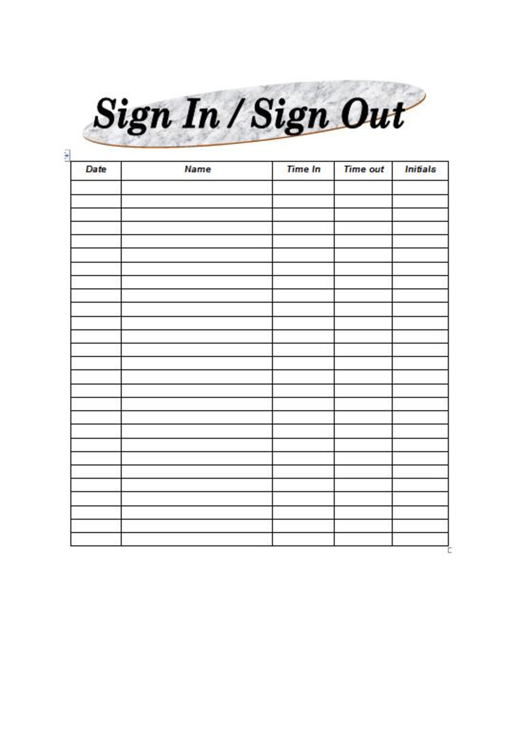 Sign in and Out Printable Form, Digital File, Instant Download ...
