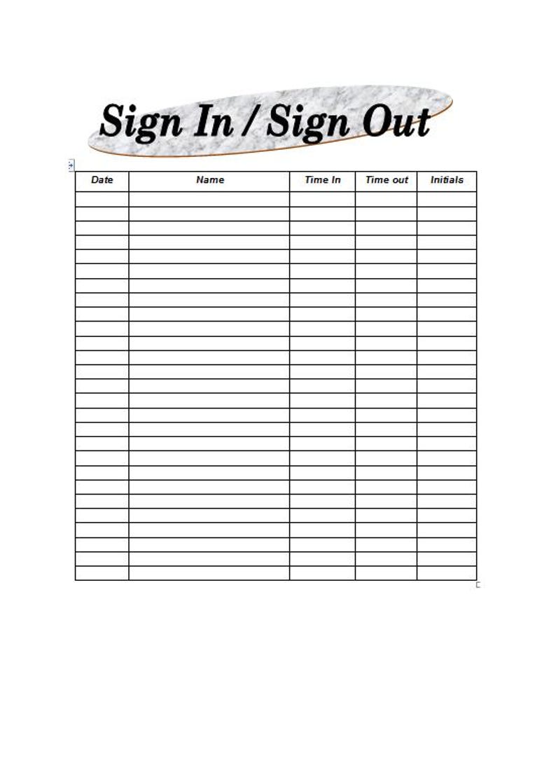 Sign in and Out Printable Form, Digital File, Instant Download, Editable, Sassy-elegant Edition ...