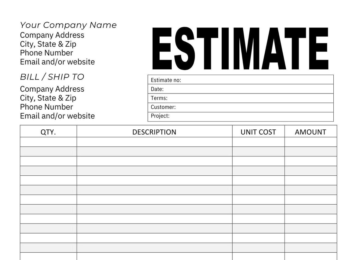 Editable Invoice & Estimate Template PDF | Small Business Instant ...