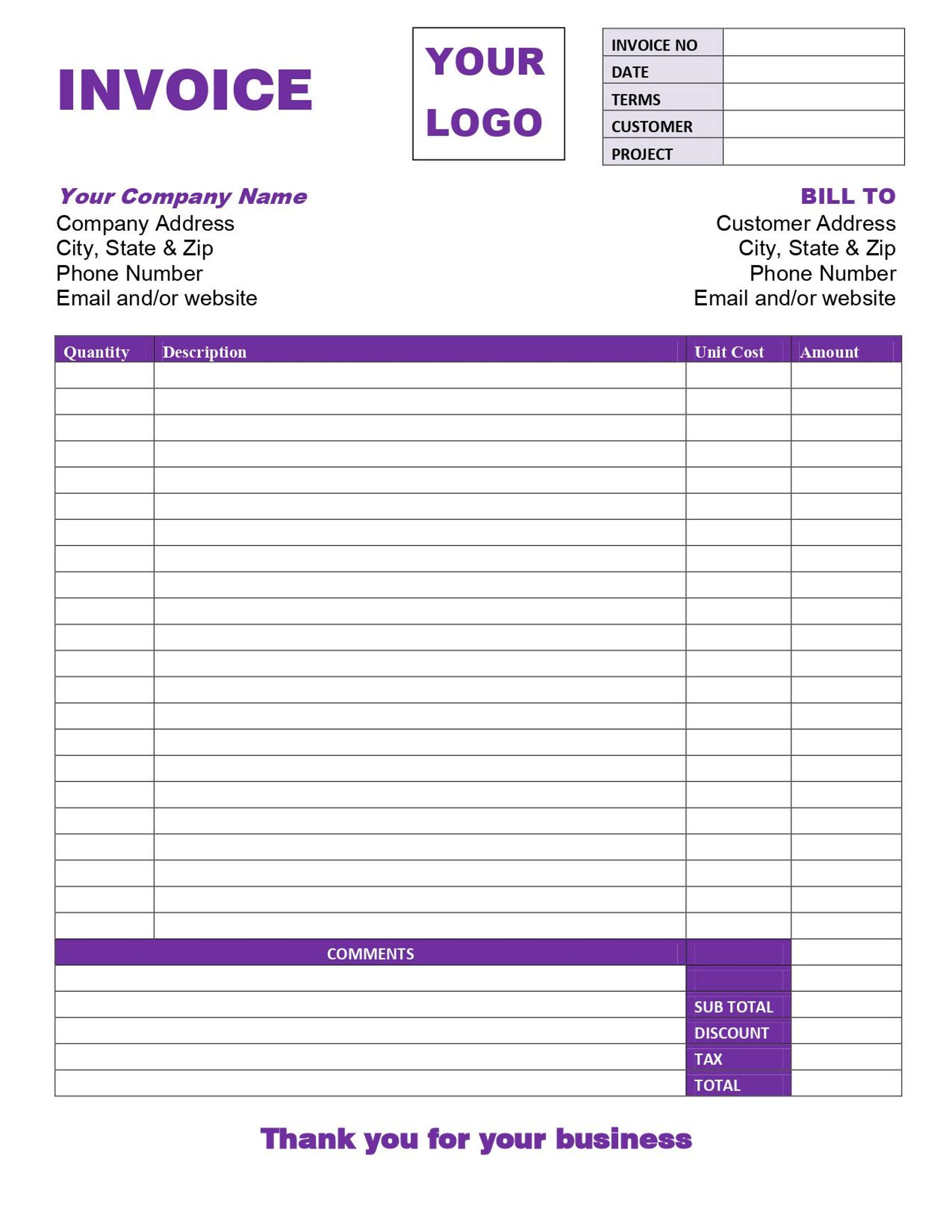 ESTIMATE-INVOICE Purple Template | Printable Form - Etsy