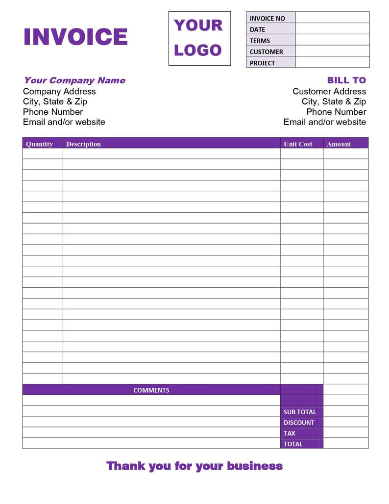 ESTIMATE-INVOICE Purple Template | Printable Form - Etsy