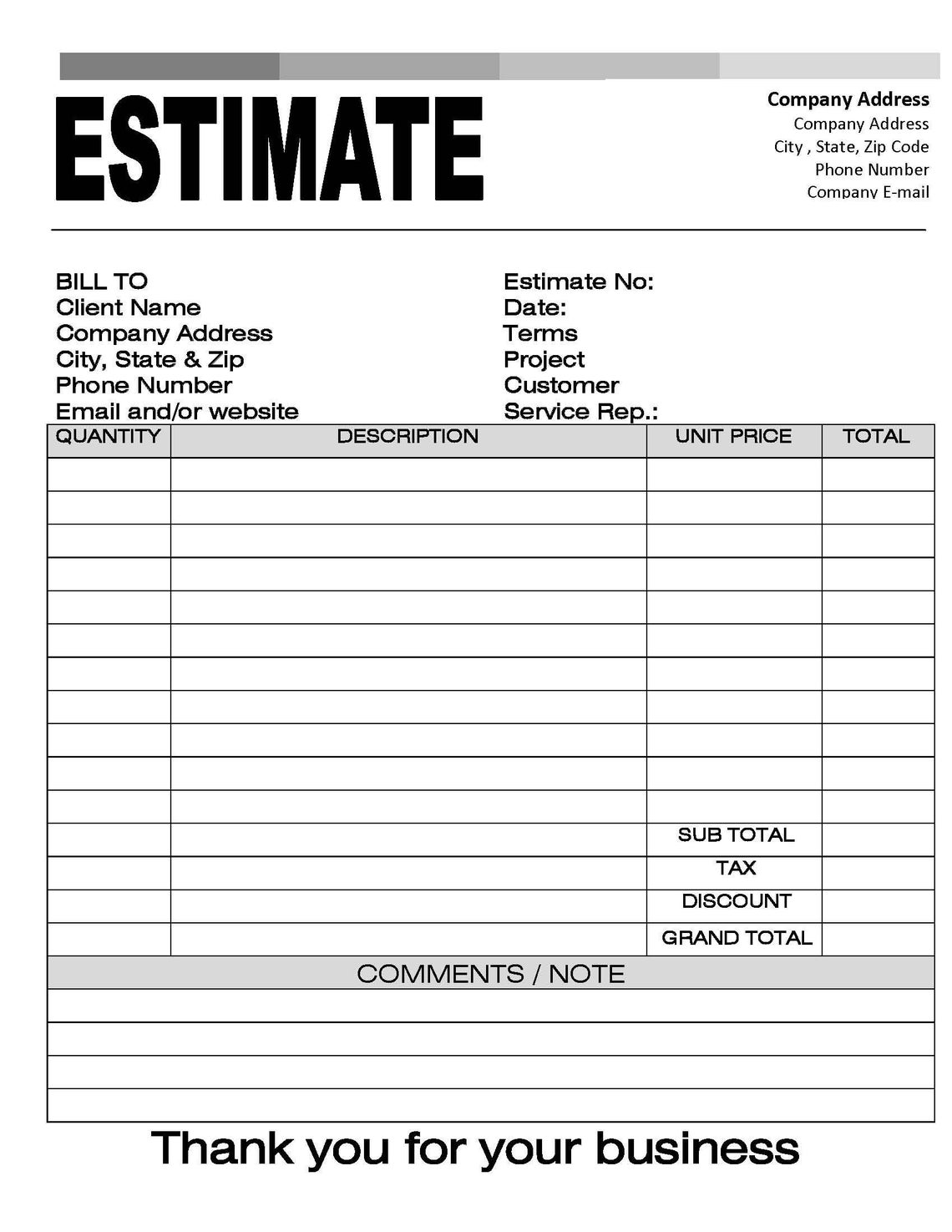 Estimate Invoice Template | GRAY SHADES | PDF Business | Printable ...