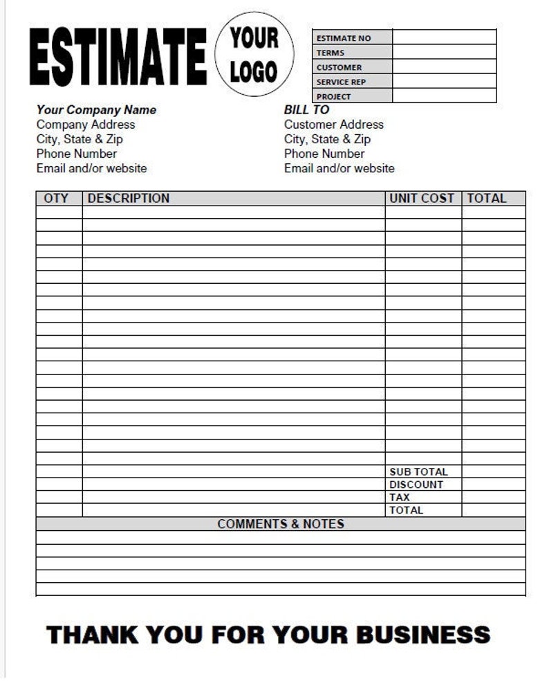 ESTIMATE-INVOICE Lined Template | Printable Form | Gray Style Edition ...