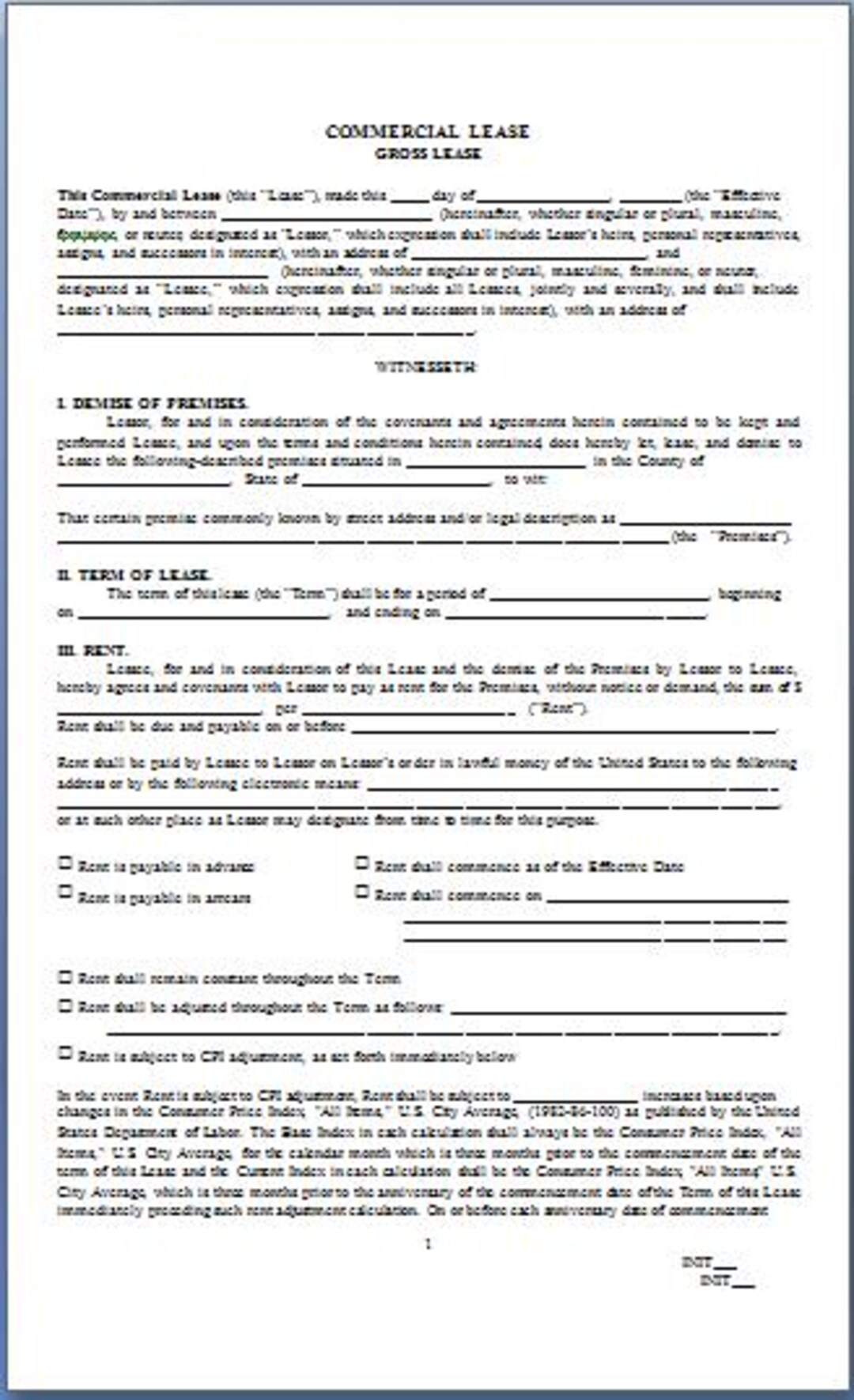 Commercial - Gross Lease Agreement Contract - DOC - PDF File - Instant ...