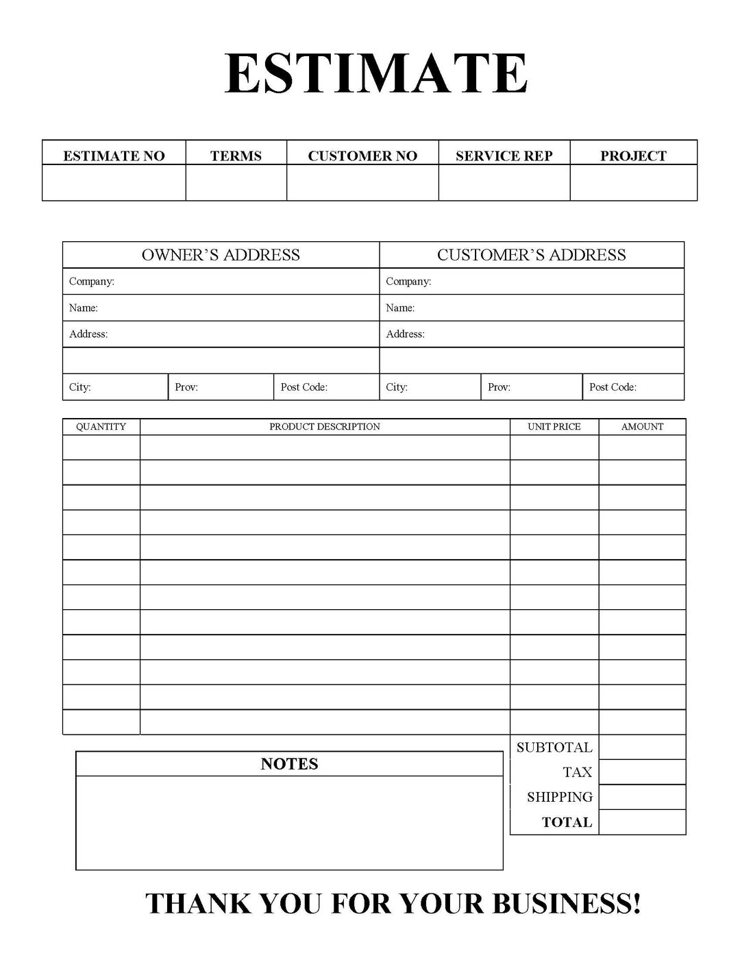 ESTIMATE-INVOICE White Lined Template | NCR | Printable Form |1st - Etsy