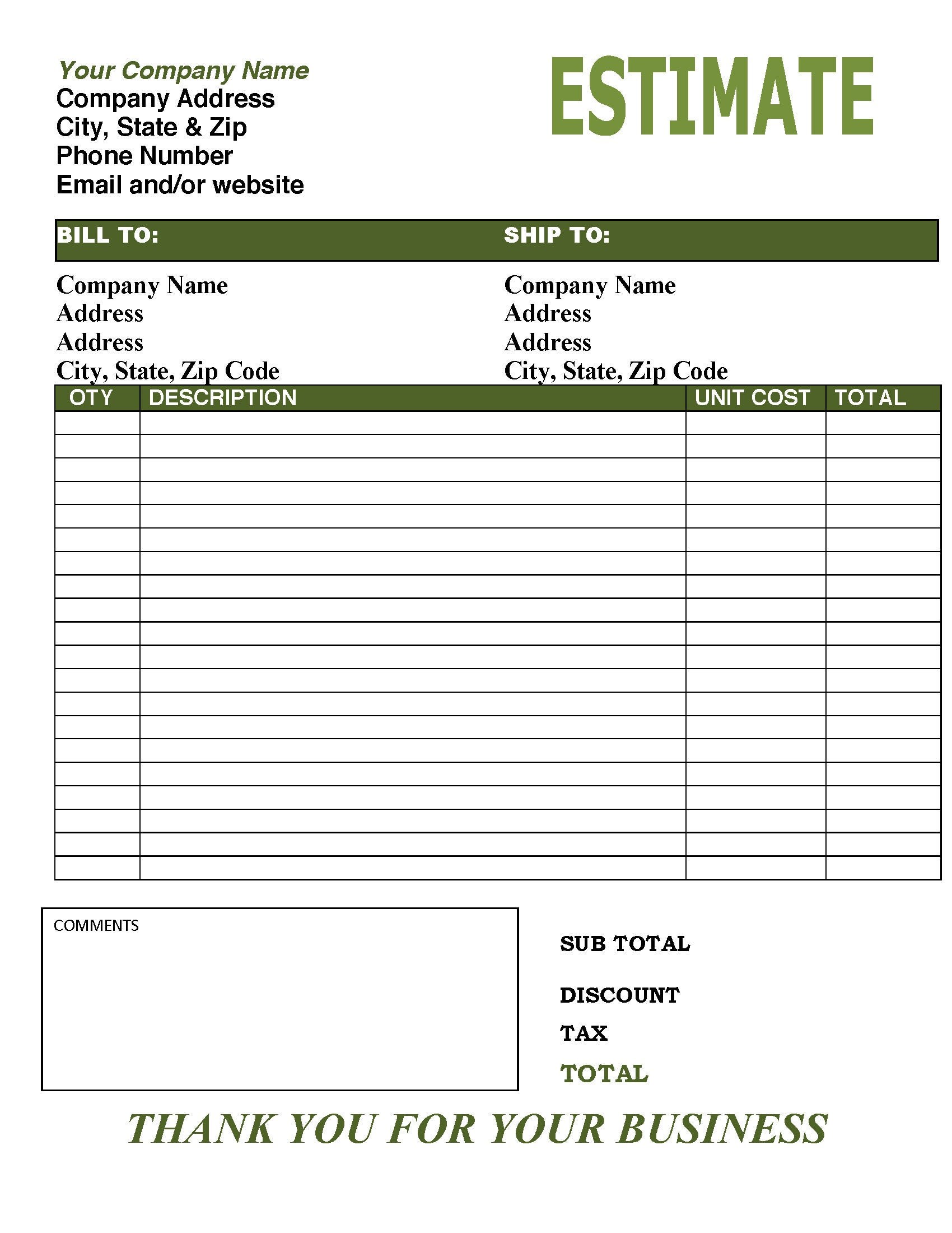 Estimate & Invoice Template Leaf Green Editable printable Form Instant ...