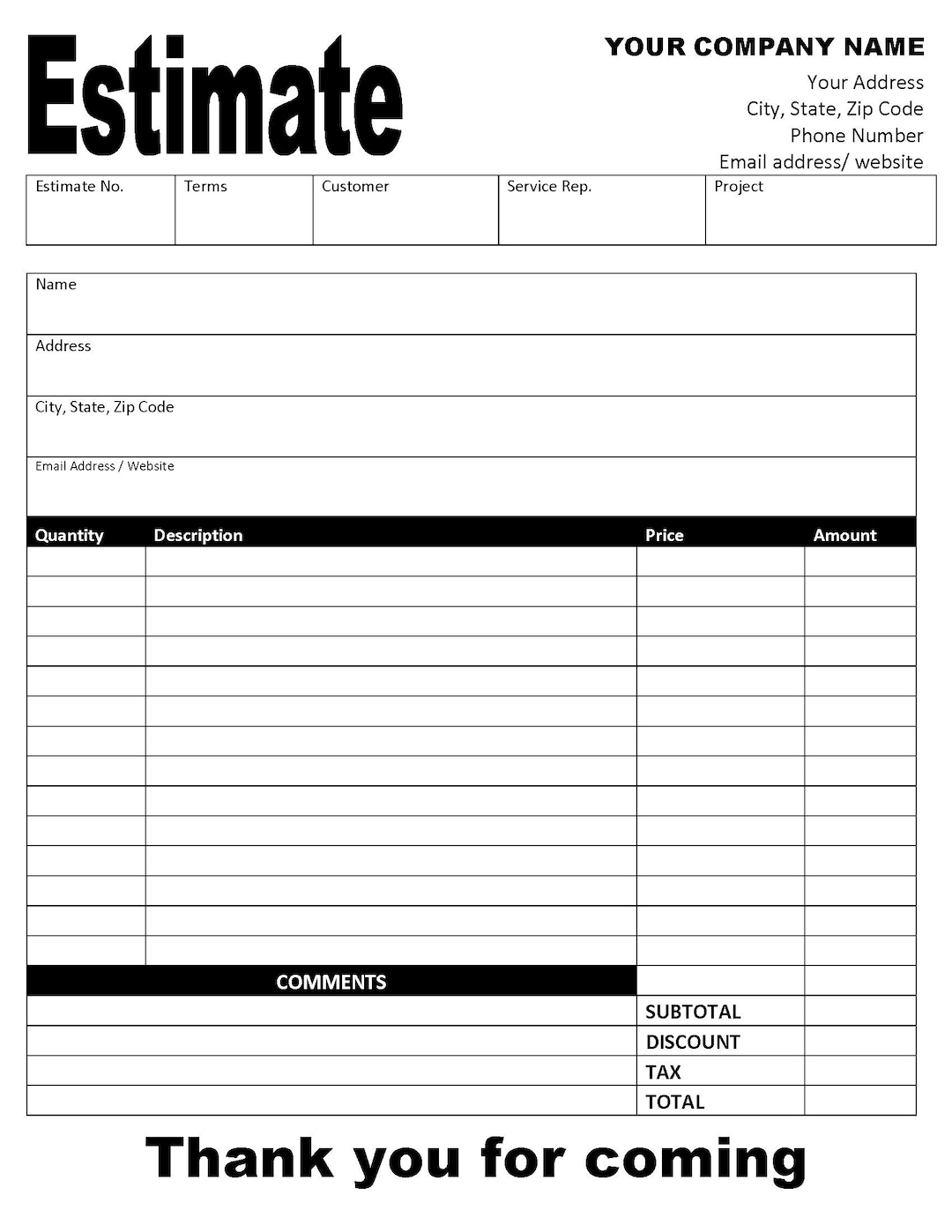 ESTIMATE-INVOICE Proposal Style Template | Printable Form | 2nd - Etsy