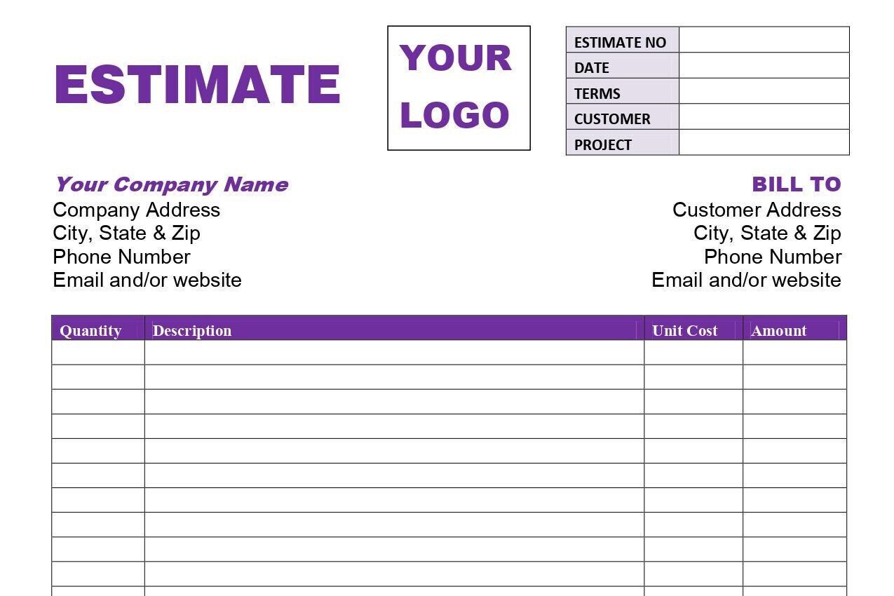 ESTIMATE-INVOICE Purple Template | Printable Form - Etsy