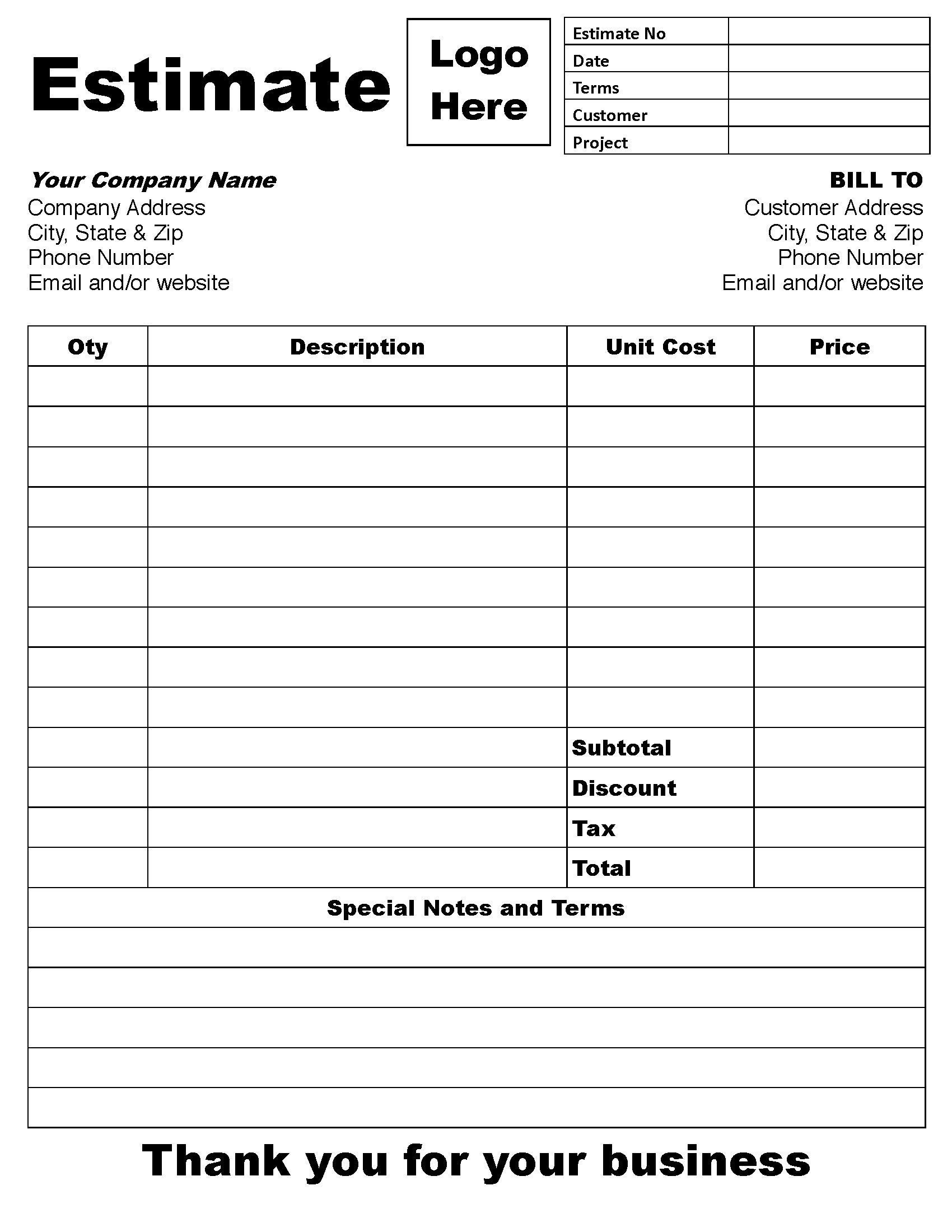 ESTIMATE-INVOICE Documented Template | Printable Form | Editable ...