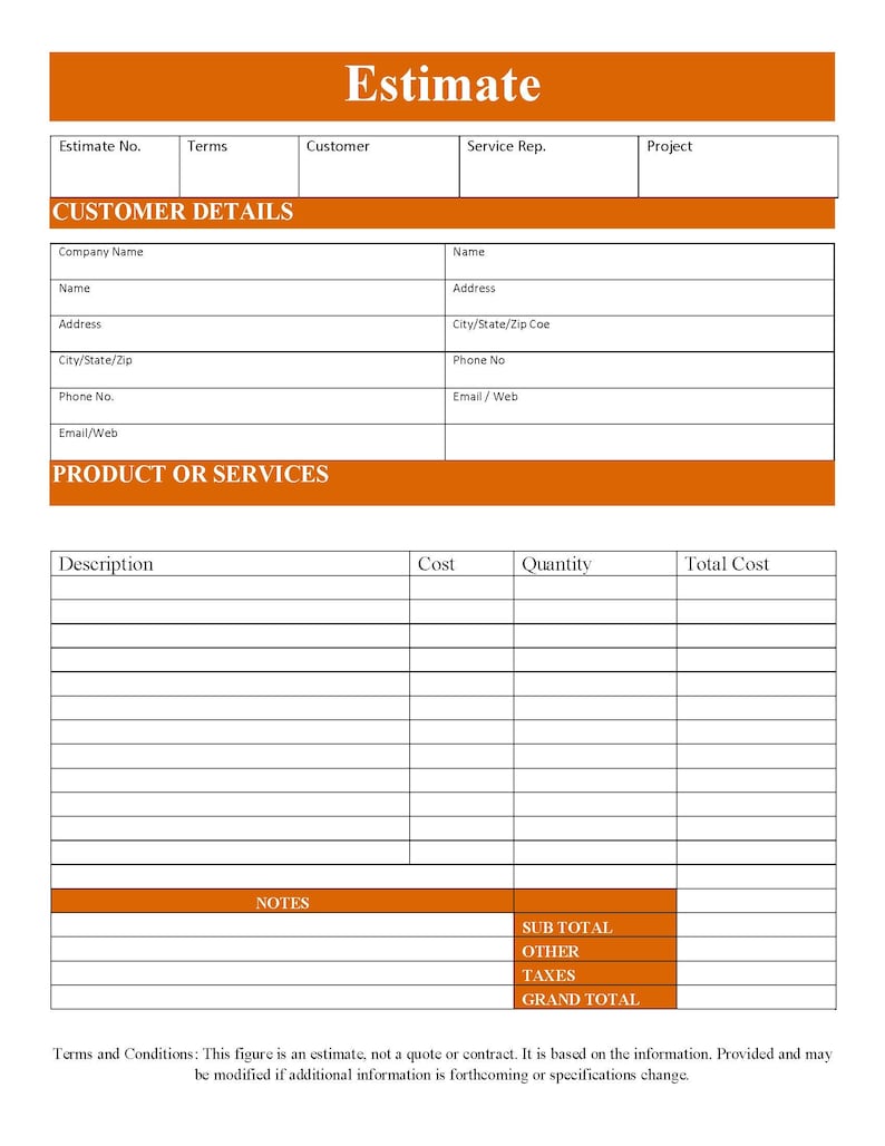 Estimate-invoice Orange Template Pdf/google Docs/microsoft Word ...