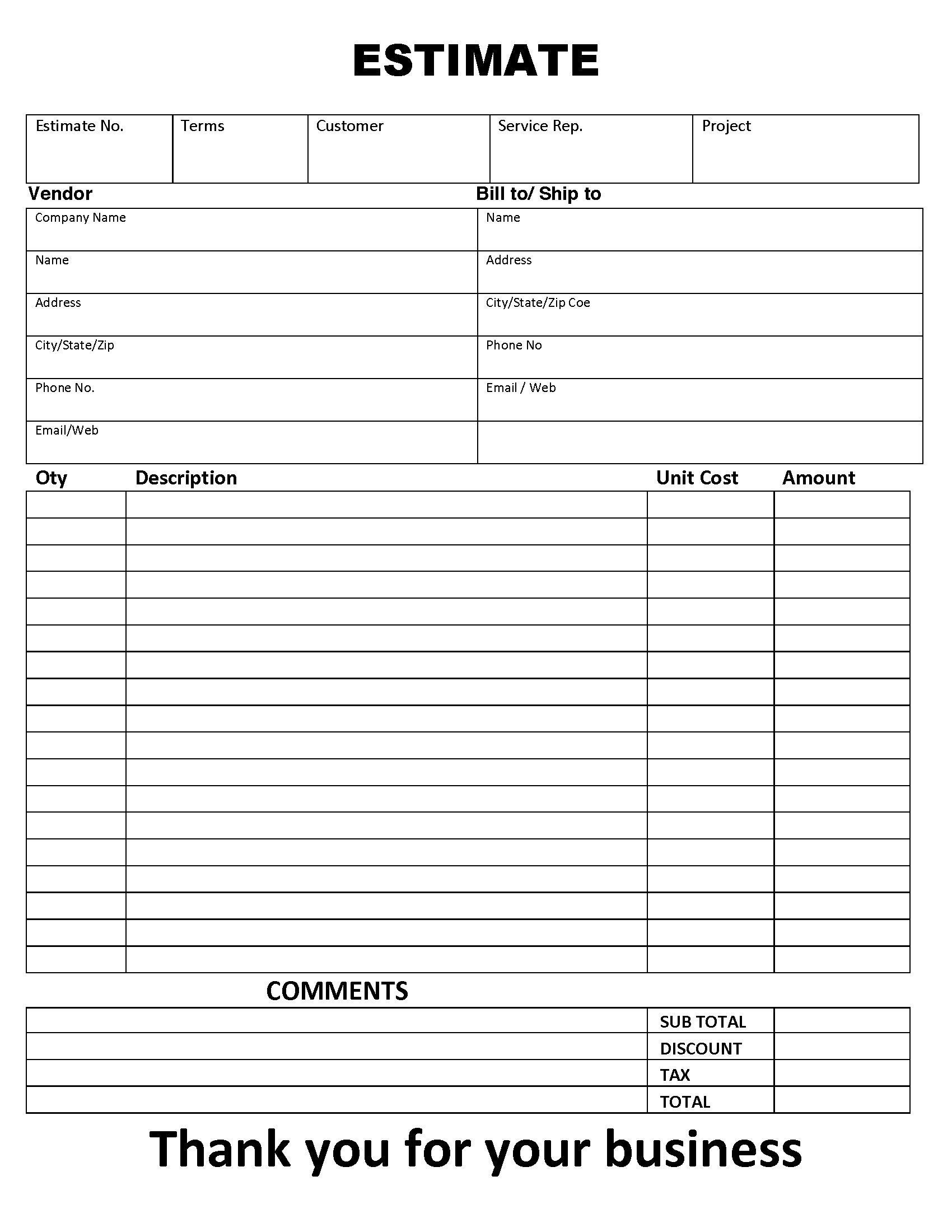 ESTIMATE-INVOICE Proposal Style Template | Printable Form |1st - Etsy