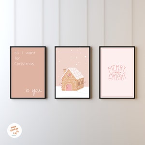 Set of 3 Pink Pastel Minimal Christmas Set | Xmas Wall Decor | Holiday ...