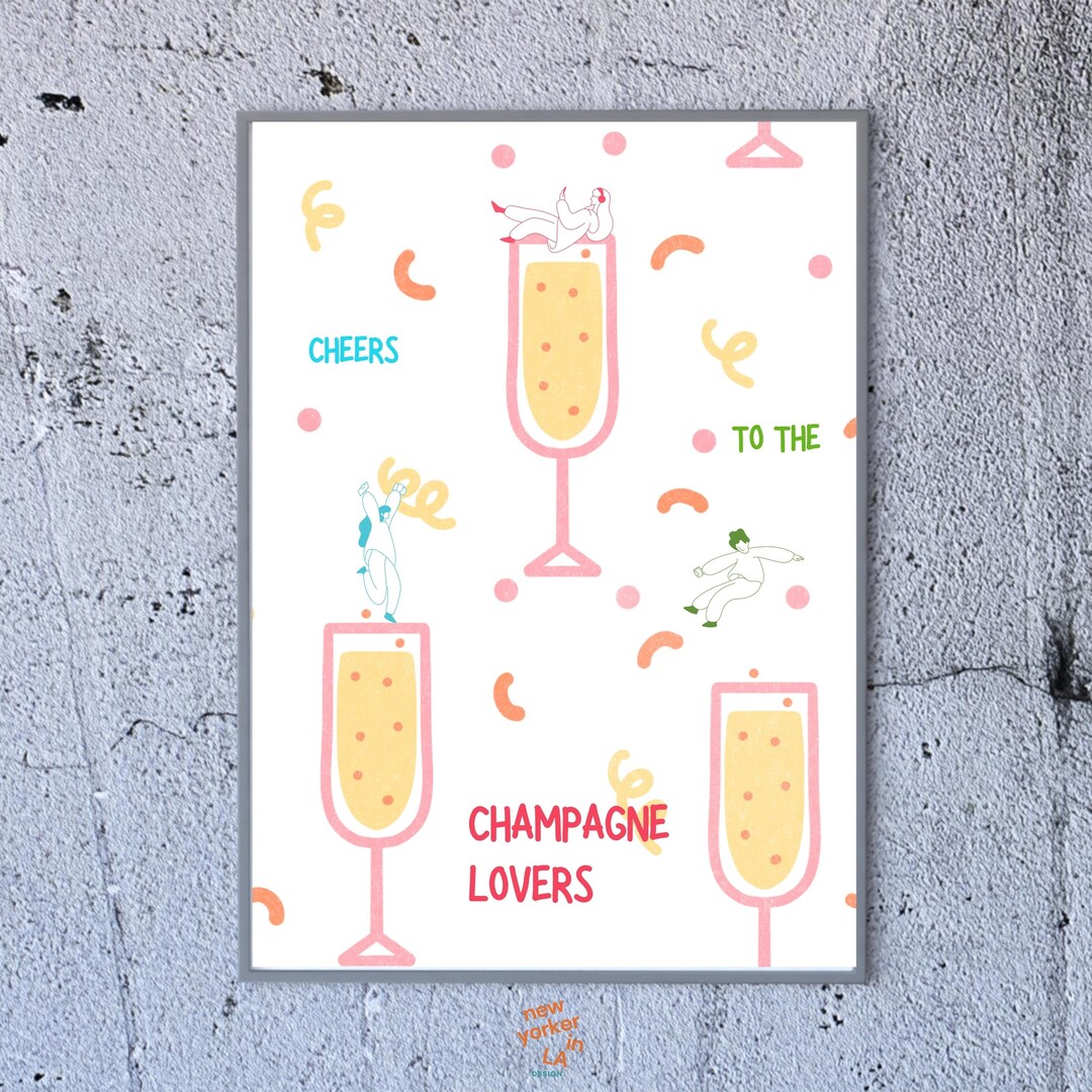 Champagne Lovers Cocktail Art Print • Retro Wall Art • Champagne Poster ...