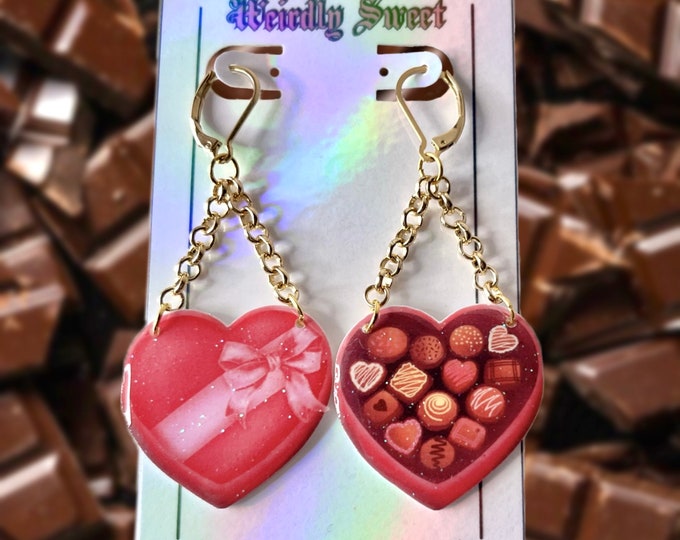 Pink Chocolate Box Mismatch Earrings: Handmade Shrink Plastic - Etsy