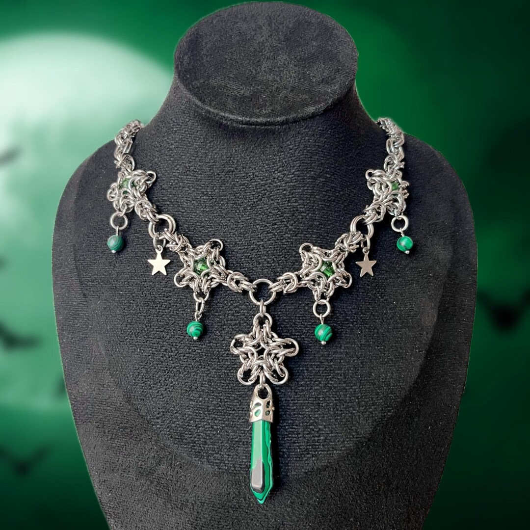 Green Star Chainmaille Necklace - Silver Stainless Steel - Byzantine ...