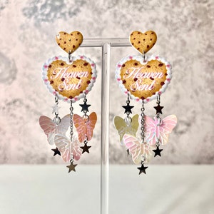 Heaven Sent Cookie Cake Earrings Silver Chain Star Charms Iridescent ...