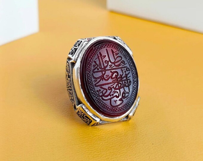 Muslim Shia Kufi Engraved Calligraphy Blue Agate 925 Sterling Silver ...