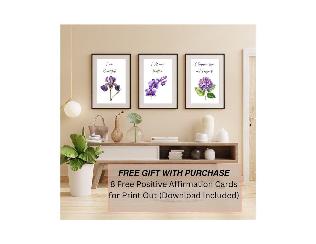 Printable Positive Affirmation 3-set Beautiful Purple Flower Wall Art ...