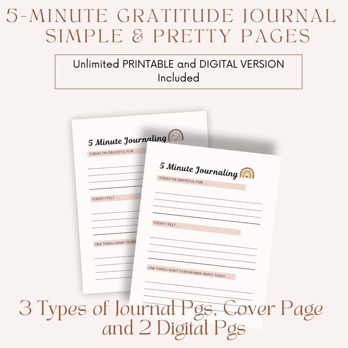 5 Minute Journal | Reflection Journal | Gratitude Journal | Daily ...