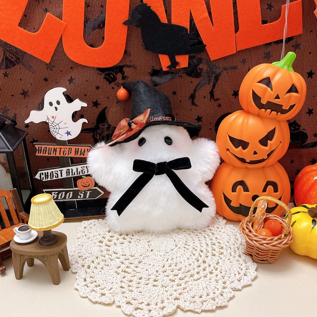 Handmade Cute Plush Ghost, Adorable Ghost Plushie With Hat, Kawaii ...