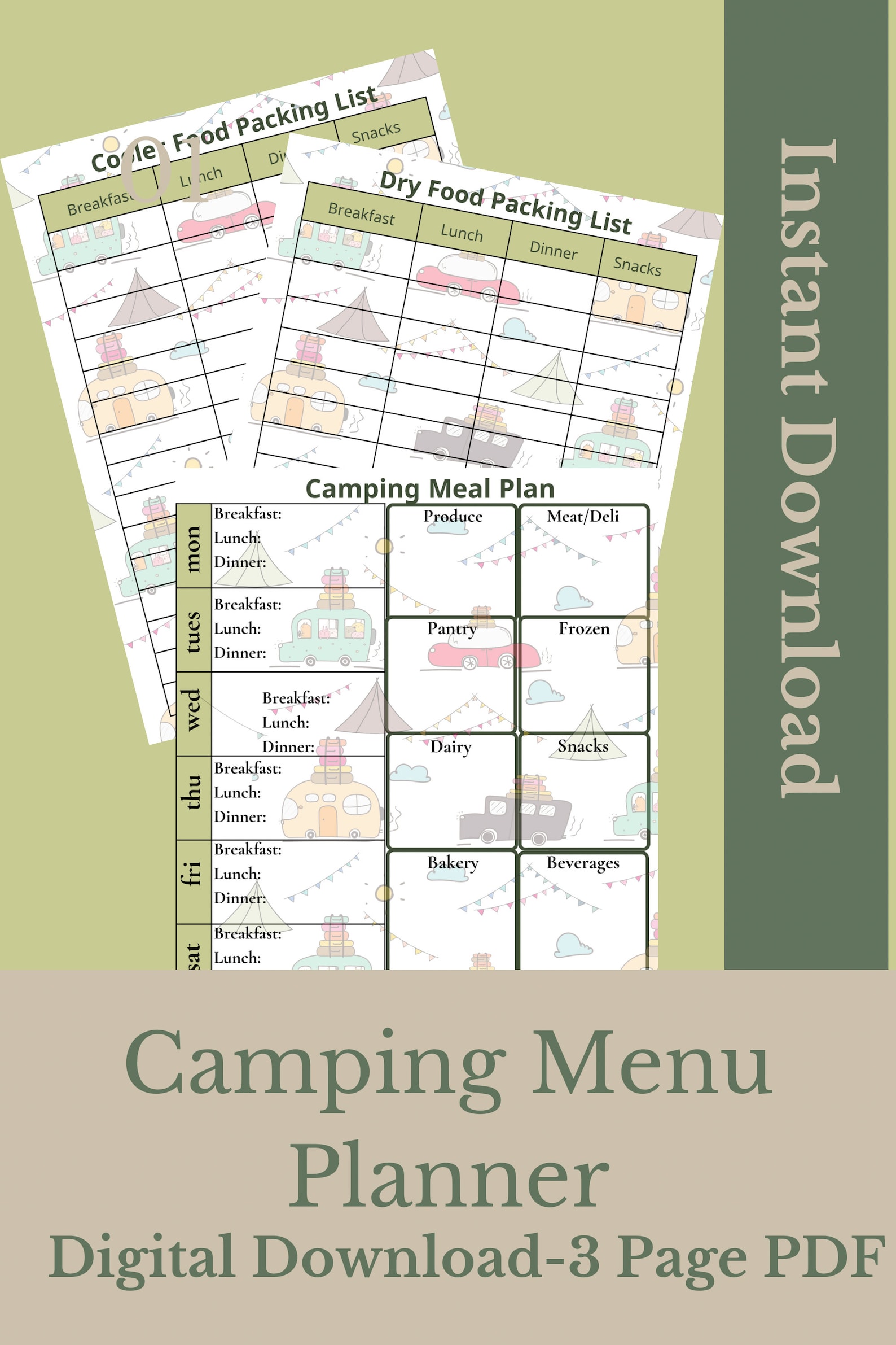 Menu Template for Camping Meal Plan Template PDF Camping Meal Planner Printable Camping - Etsy