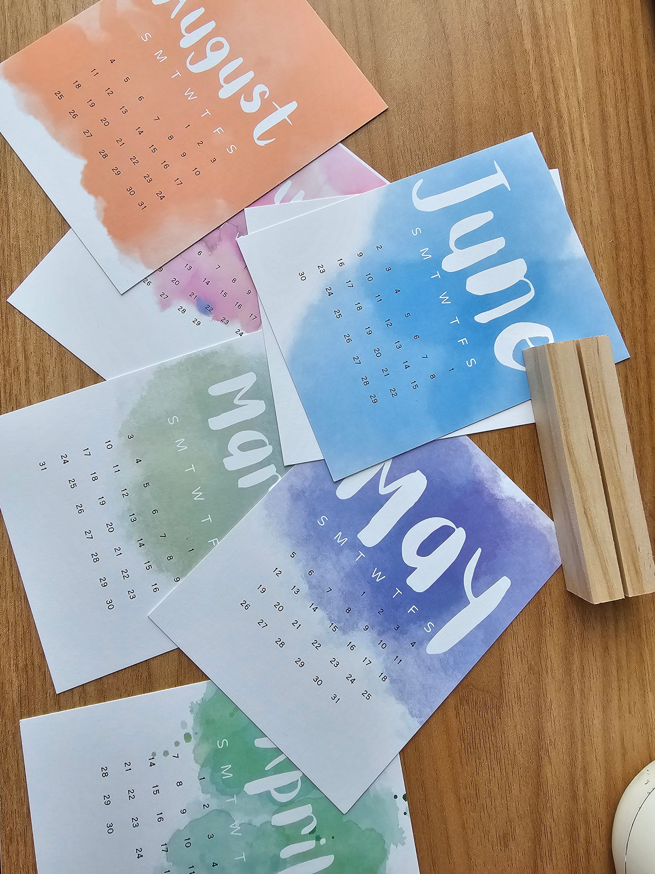 2024 Watercolour Monthly Desk Calendar with wood stand | Monthly ...