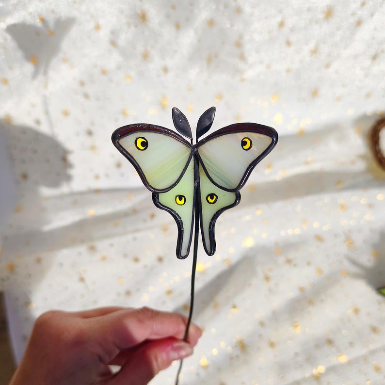 Stained Glass Luna Moth Plant Pot Stake - One of a Kind - Etsy
