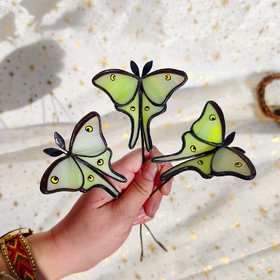 Stained Glass Luna Moth Pot Stake - One of a Kind - Etsy