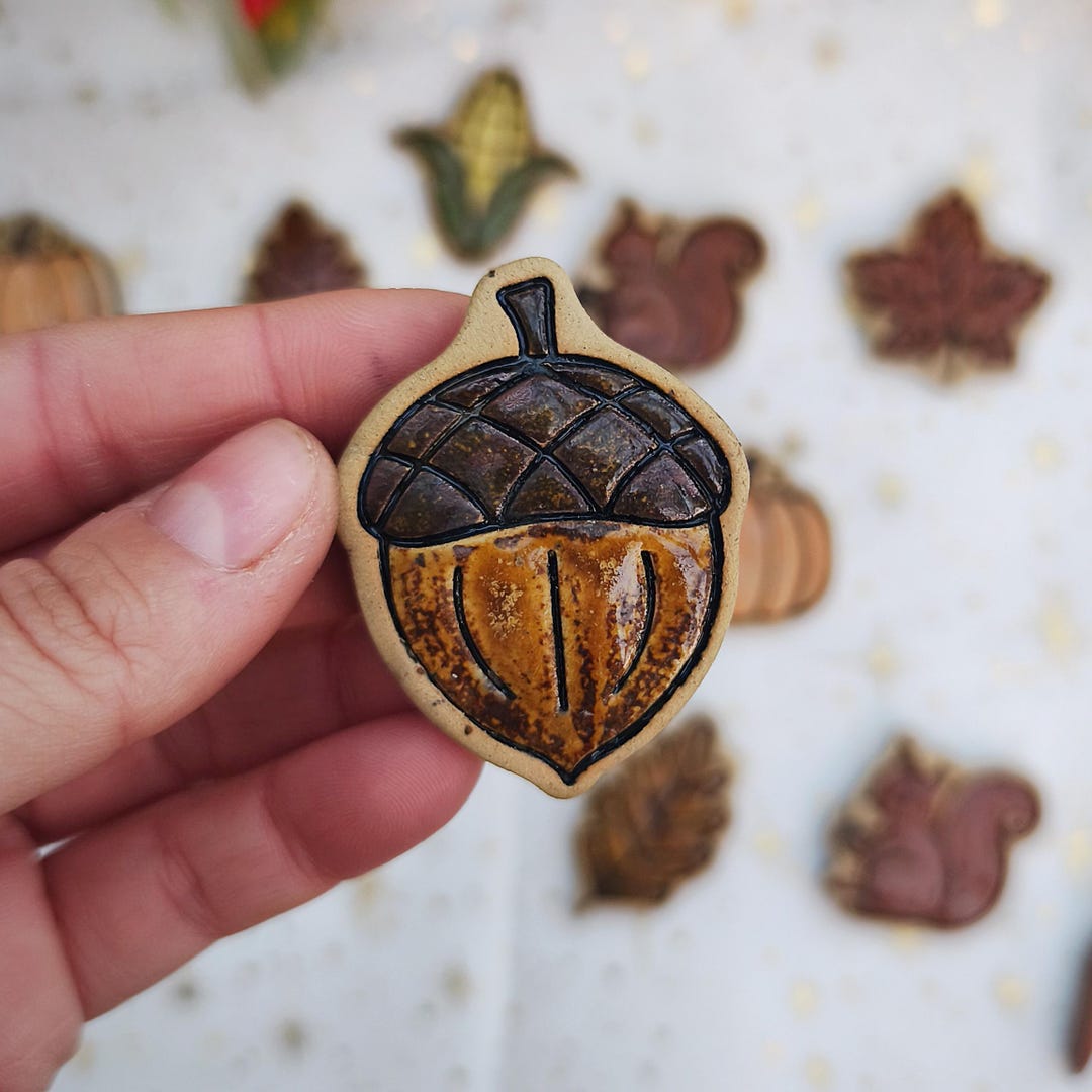 Ceramic Autumn & Thanksgiving Fridge Magnets Pumpkin Acorn Oak Leaves ...
