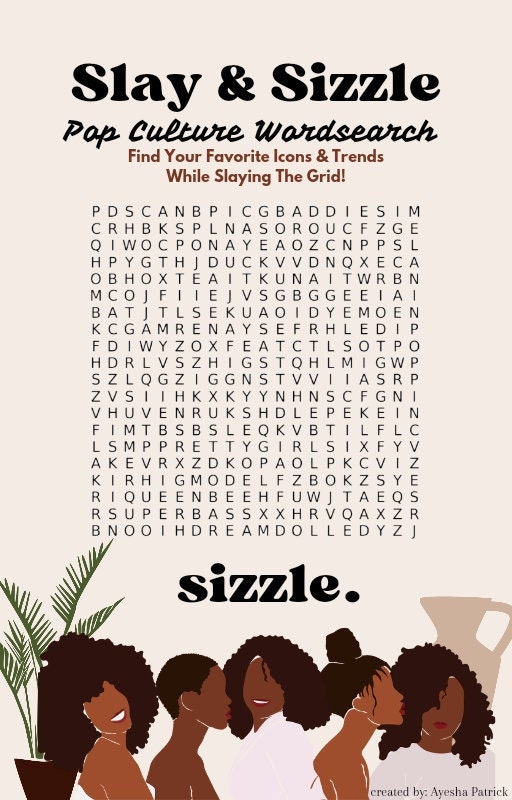 Printable Pop Culture Wordsearch By: Slay & Sizzle. print Size 8.5x11 ...