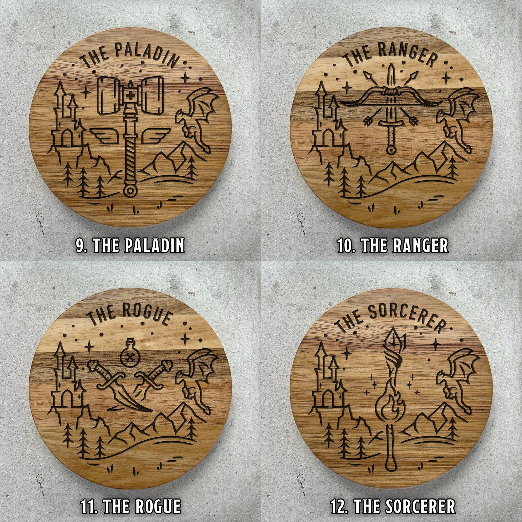 Dungeons and Dragons Engraved Acacia Wood Coasters With Holder, Set of ...