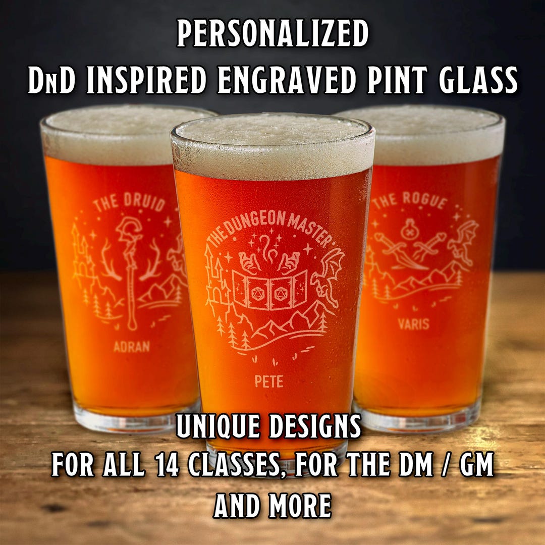 Personalized Dungeons and Dragons Engraved Pint Glass Set, D&D Class ...