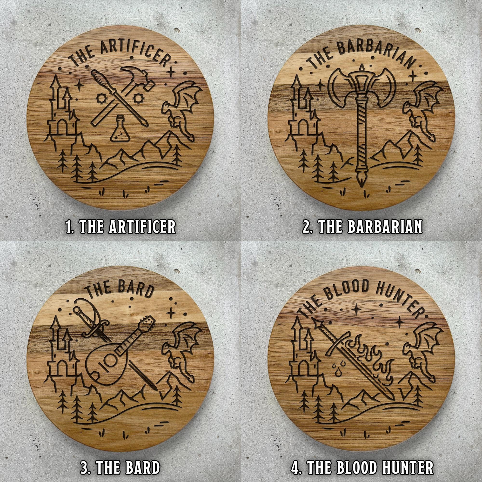 Dungeons and Dragons Engraved Acacia Wood Coasters With Holder, Set of ...
