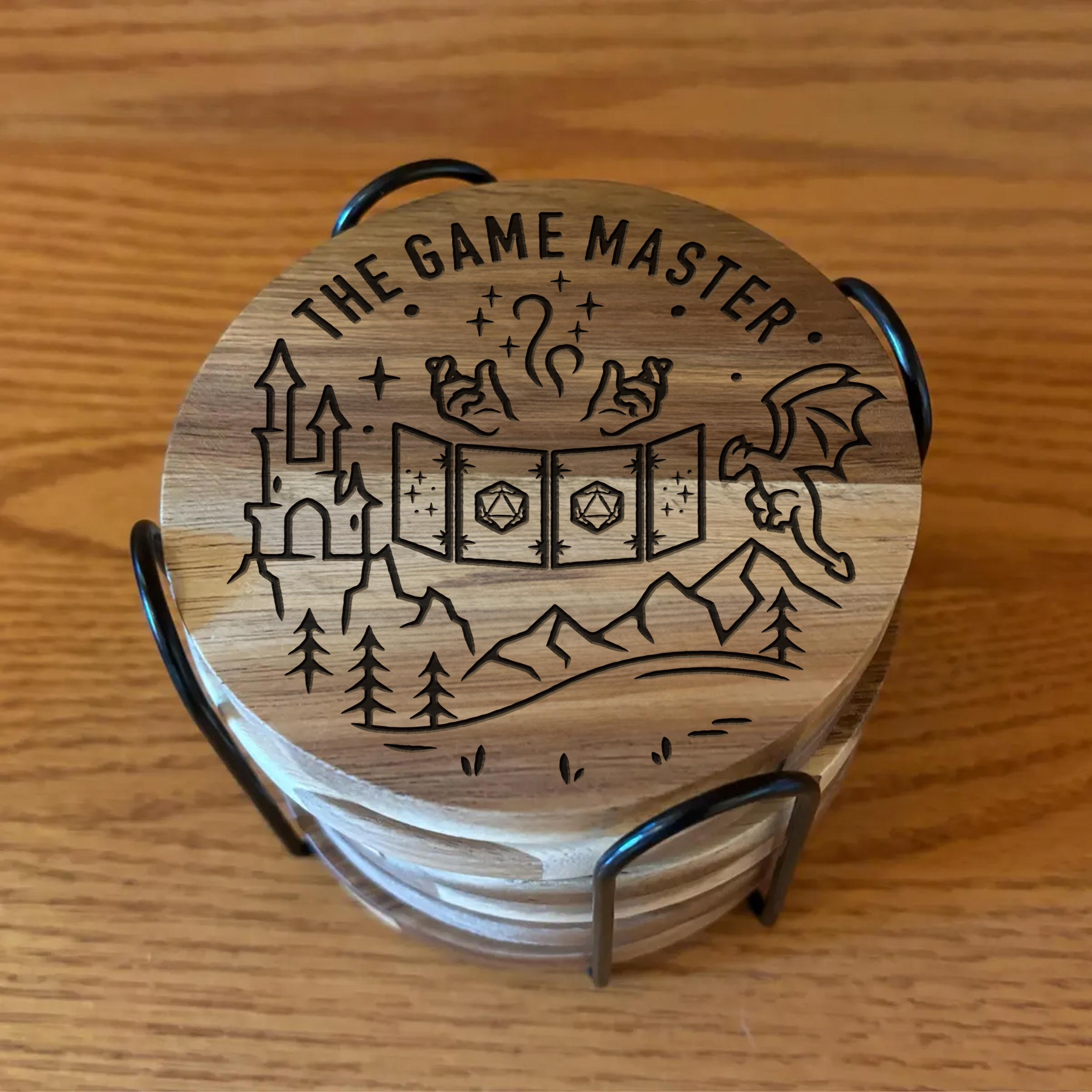 Dungeons and Dragons Engraved Acacia Wood Coasters With Holder, Set of ...