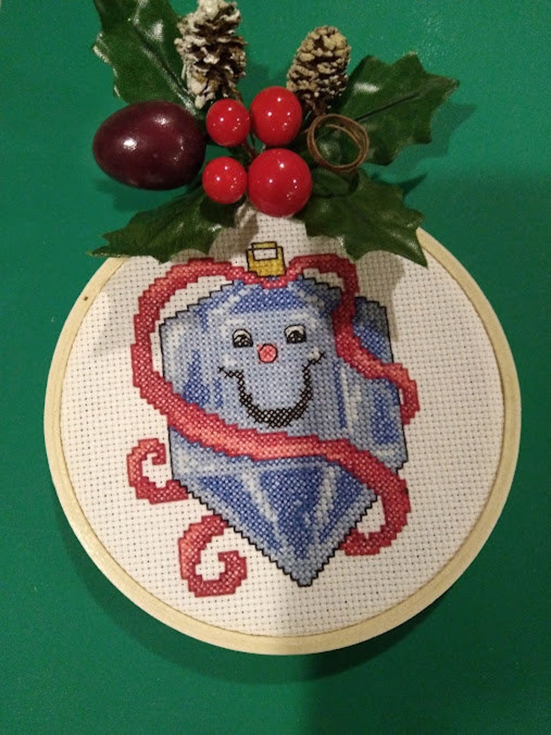 Cross Stitched Christmas Tree Ornament Smiling Ornament - Etsy