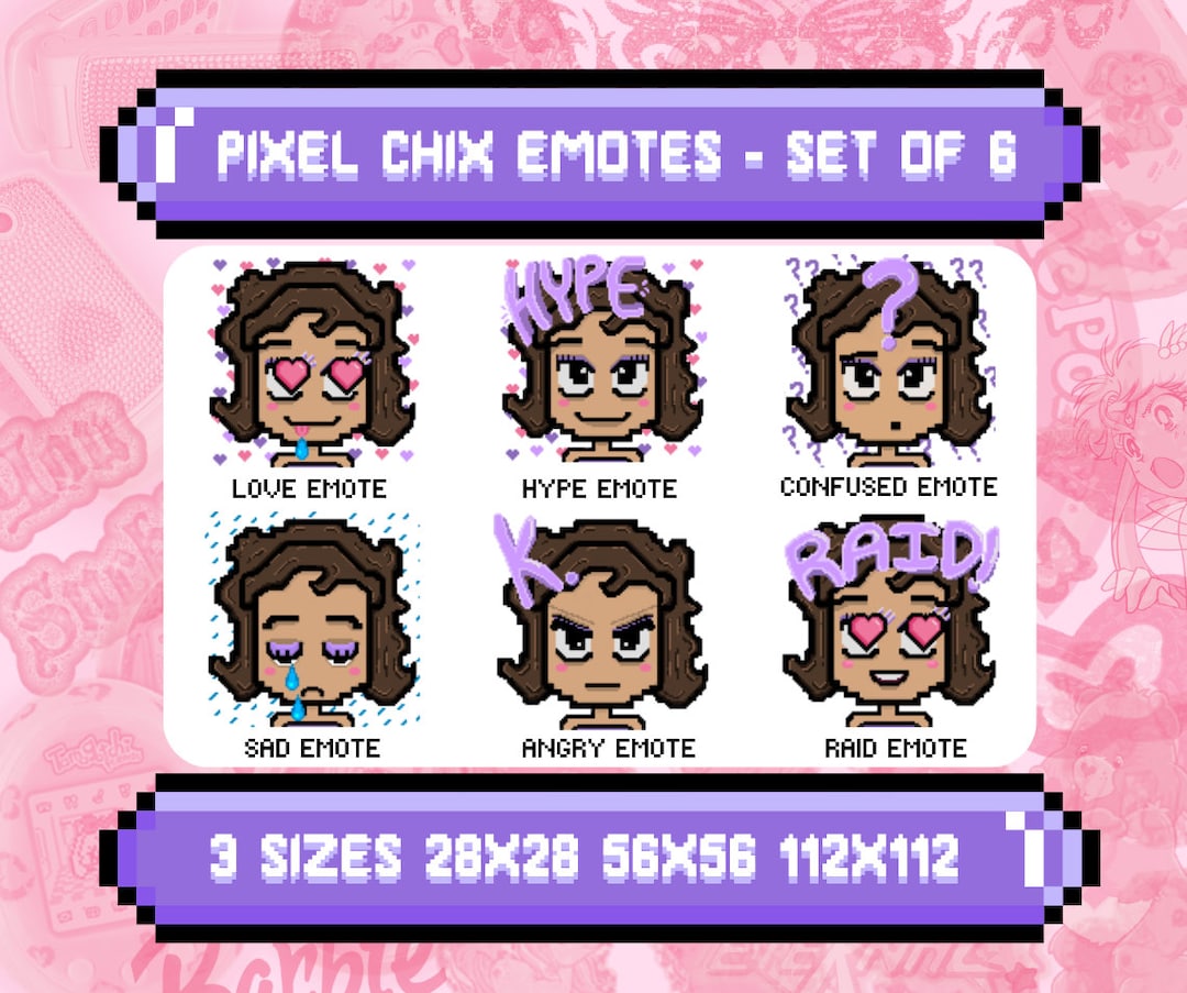 Y2K Twitch Emotes | Pixel Chix | Bundle of 6 | Pink/purple Pixel ...