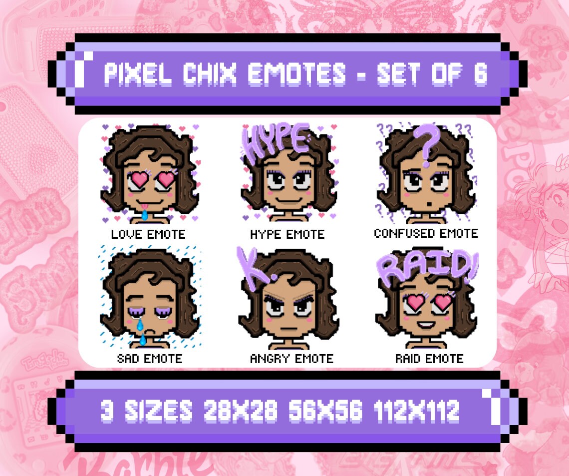 Y2K Twitch Emotes Pixel Chix Bundle of 6 Pink/purple - Etsy