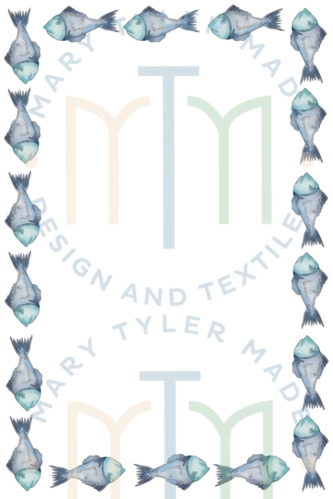 Fish Border (5x7 and 6x9) Watercolor Digital Clipart- Instant Download ...