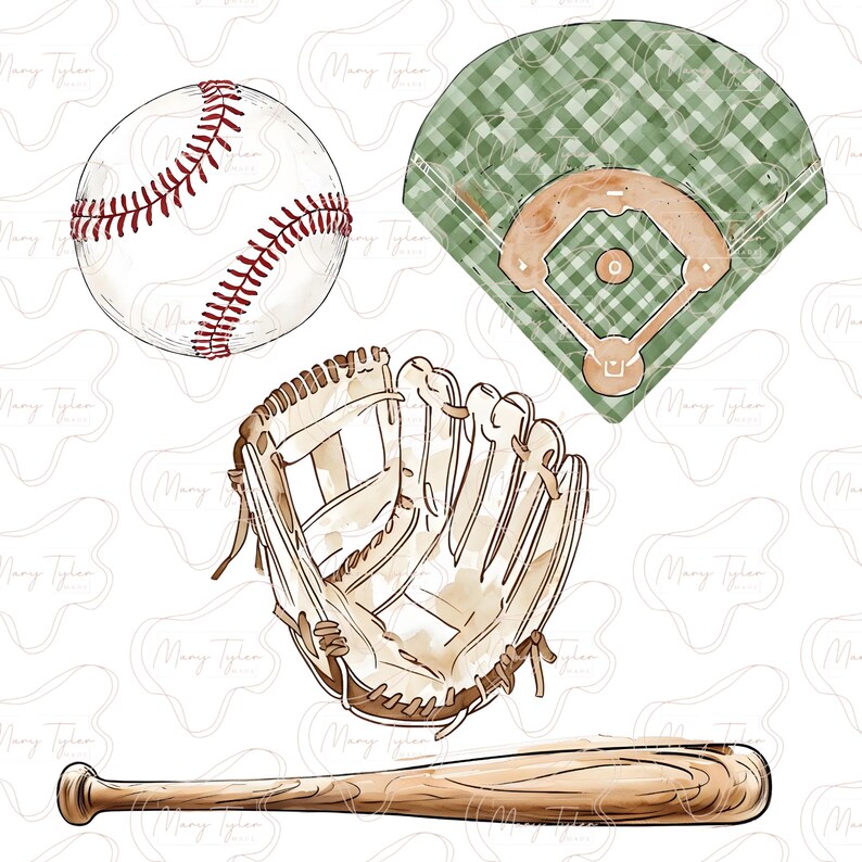Baseball Gear Watercolor- Digital Clipart - Etsy
