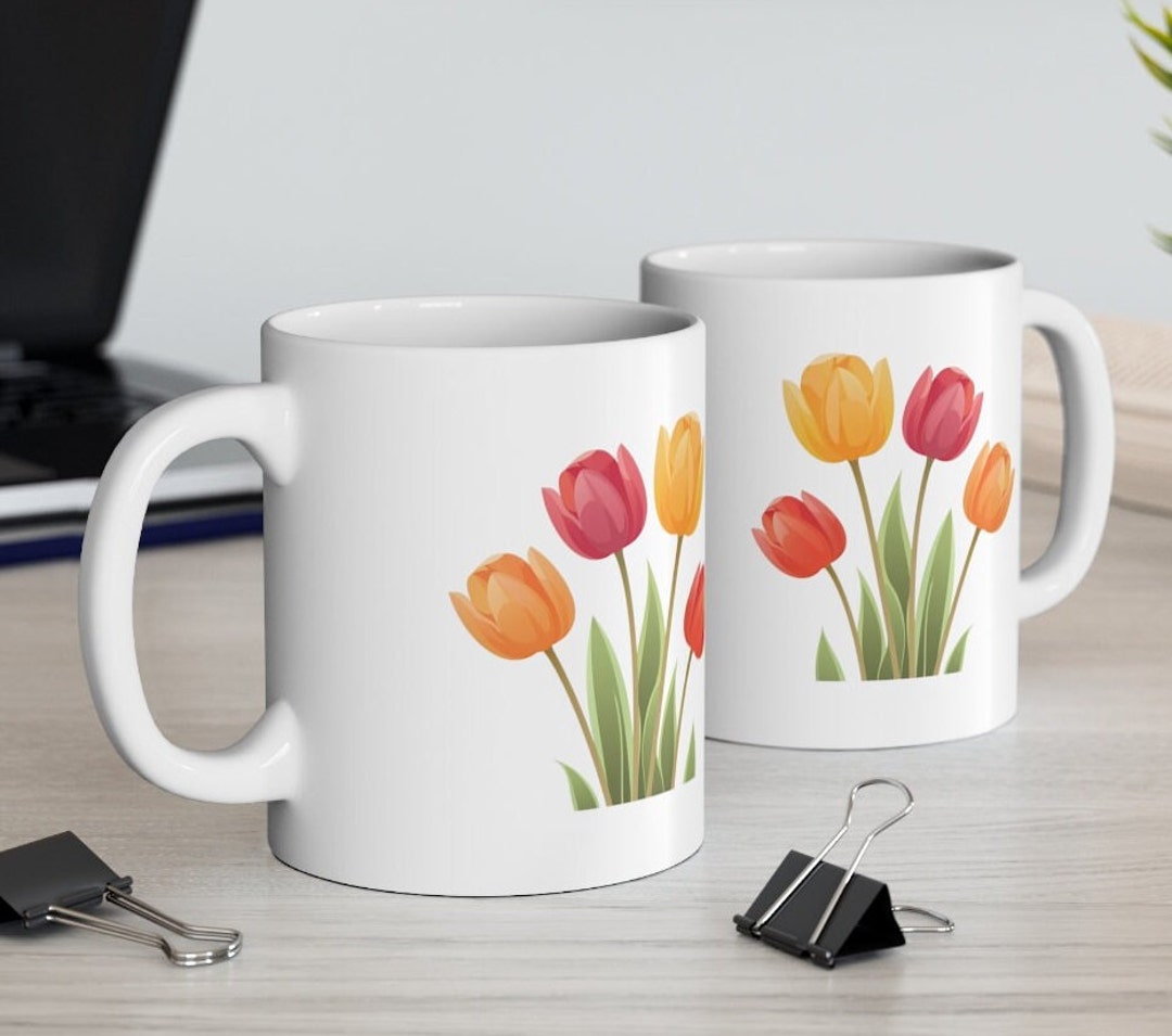 Tulip Mug, Flower Mug, Tupil Clip Art, Floral Cofee Mug, Ceramic Tulip ...
