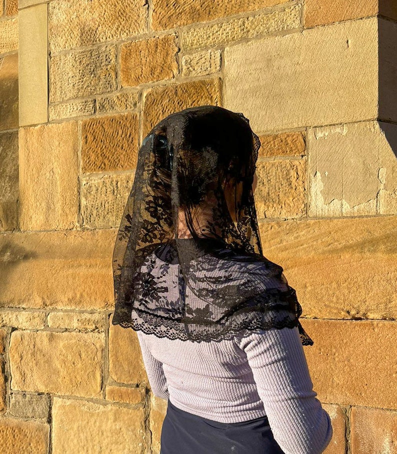 Handmade Black Lace Mantilla: Embroidered Catholic Church Veil ...
