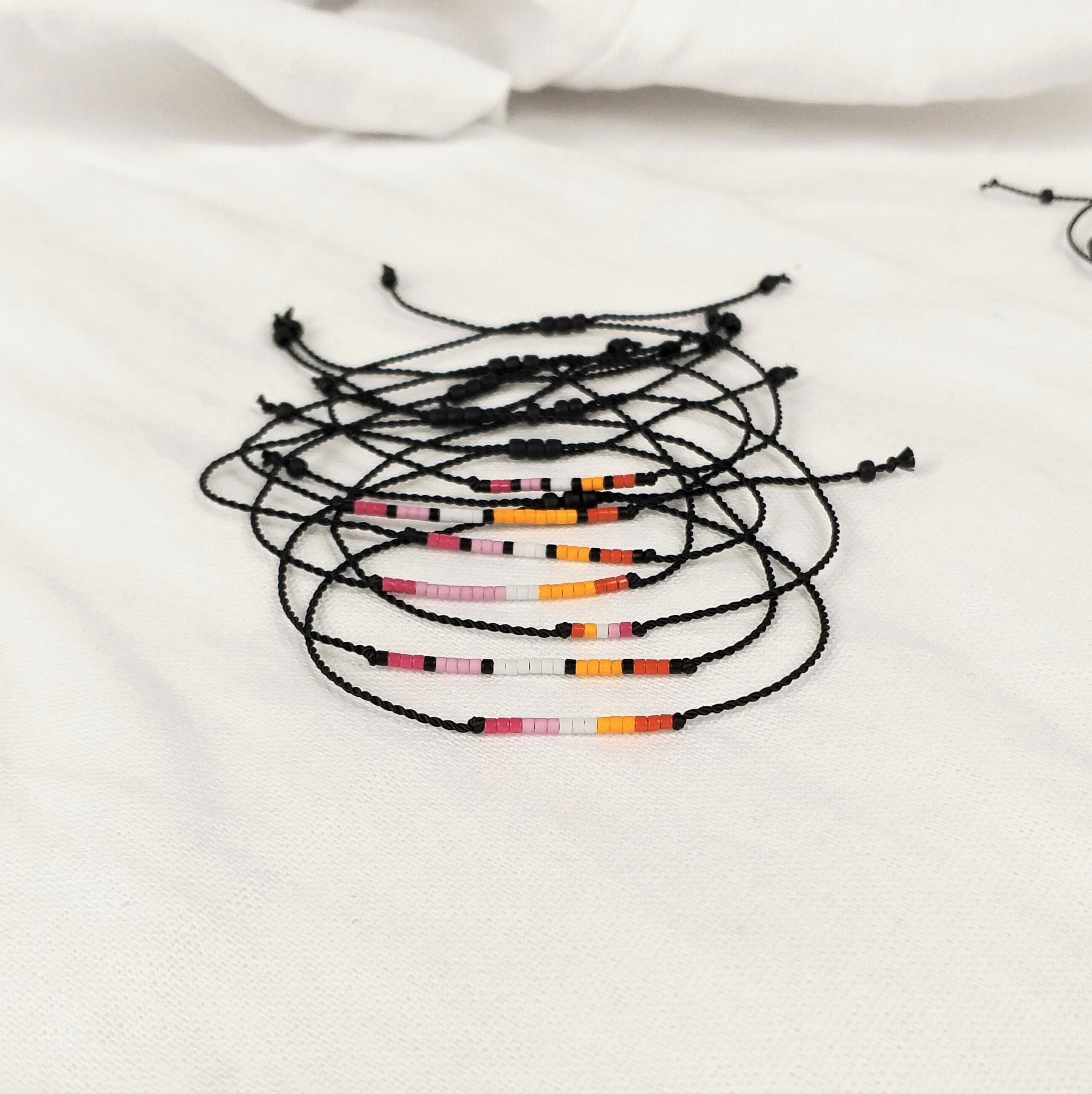 Lesbian Bracelet String, LGBT Cord With Seed Beads, Lesbian Flag ...