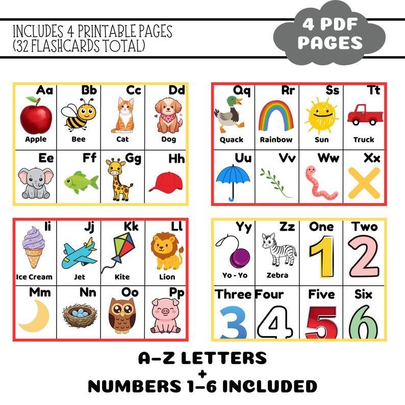 Alphabet Flashcards Printable PDF, Preschool ABC Cards A–Z, Toddler ...