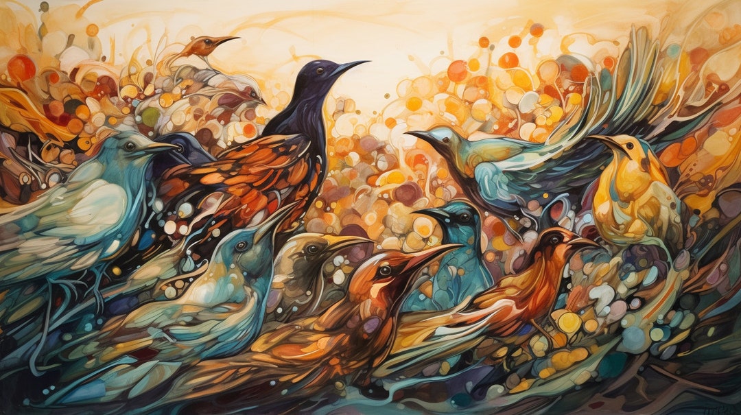 Abstract Flock of Birds on Ground - Etsy