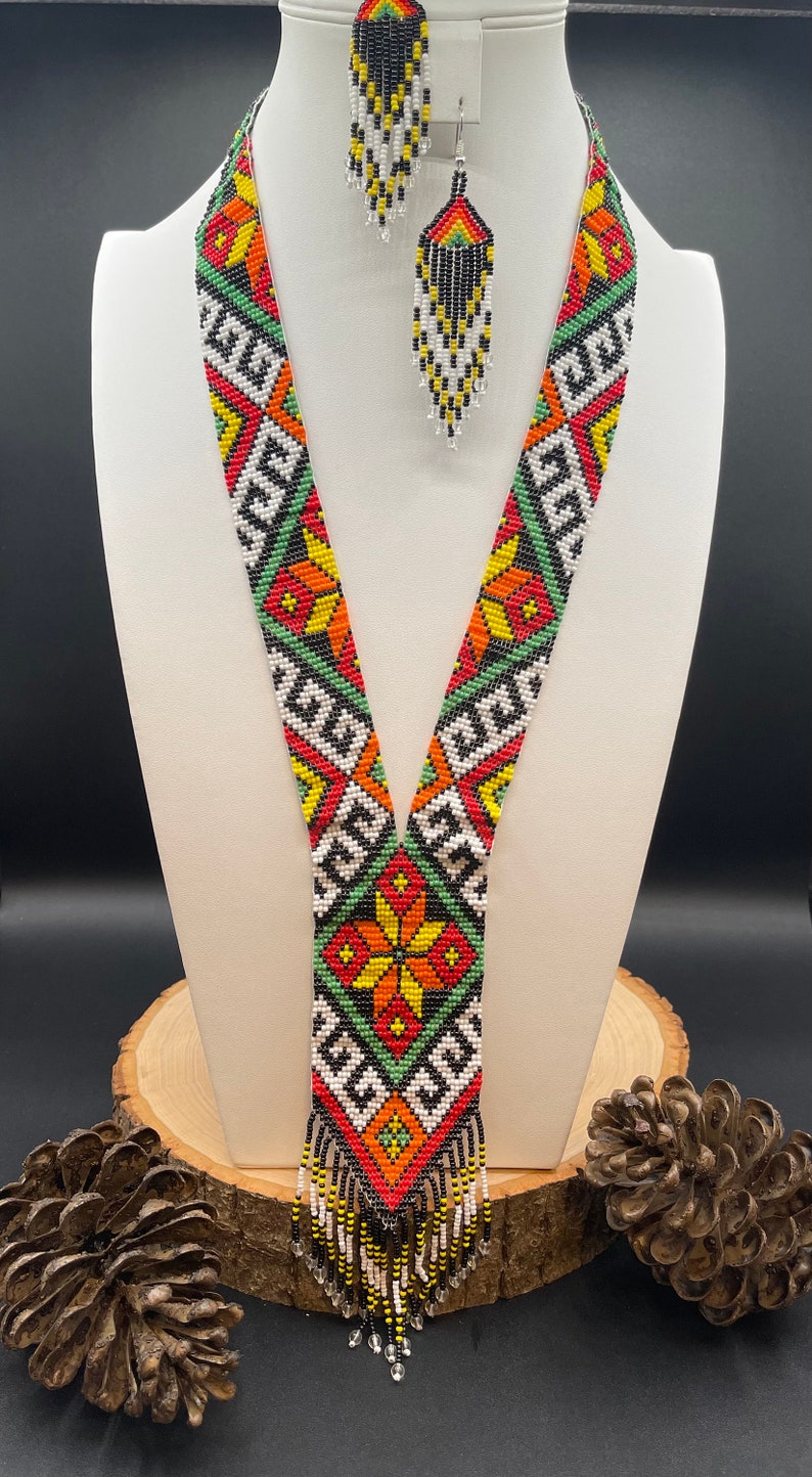 Handcrafted Seed Bead Necklace & Earring Set, Native Artist, Indigenous ...